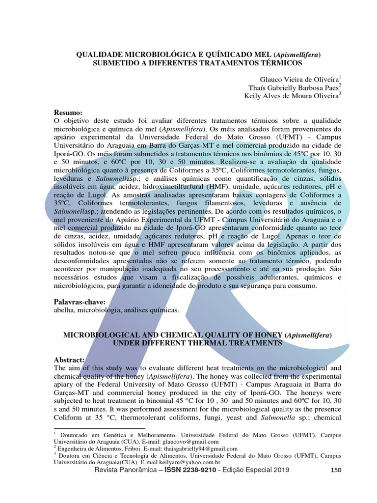Qualidade Microbiológica E Químicado Mel (Apismellifera) Submetido A ...