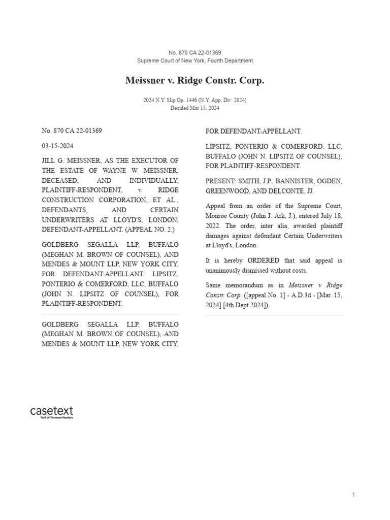Meissner v. Ridge Constr. Corp | PDF