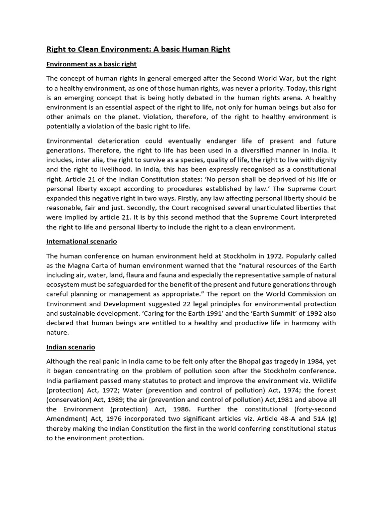 Right To Clean Environment | PDF | Environmental Protection ...