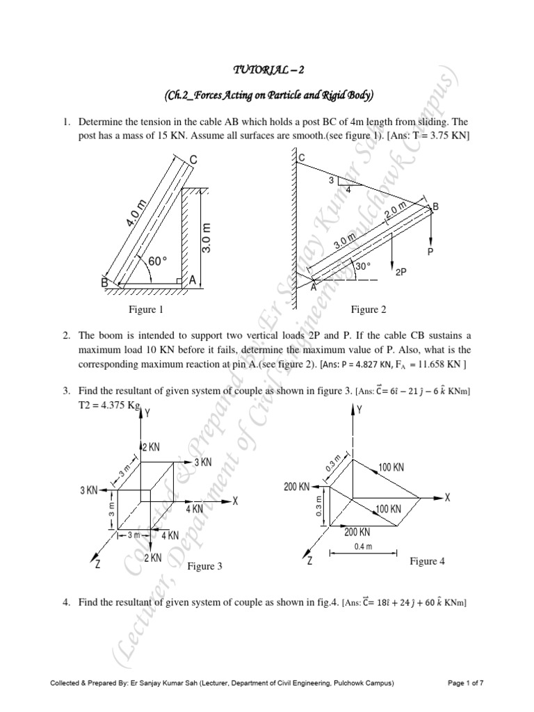 TUTORIAL 2 - Forces Acting On Particle and Rigid Body | PDF | Mechanics | Classical Mechanics