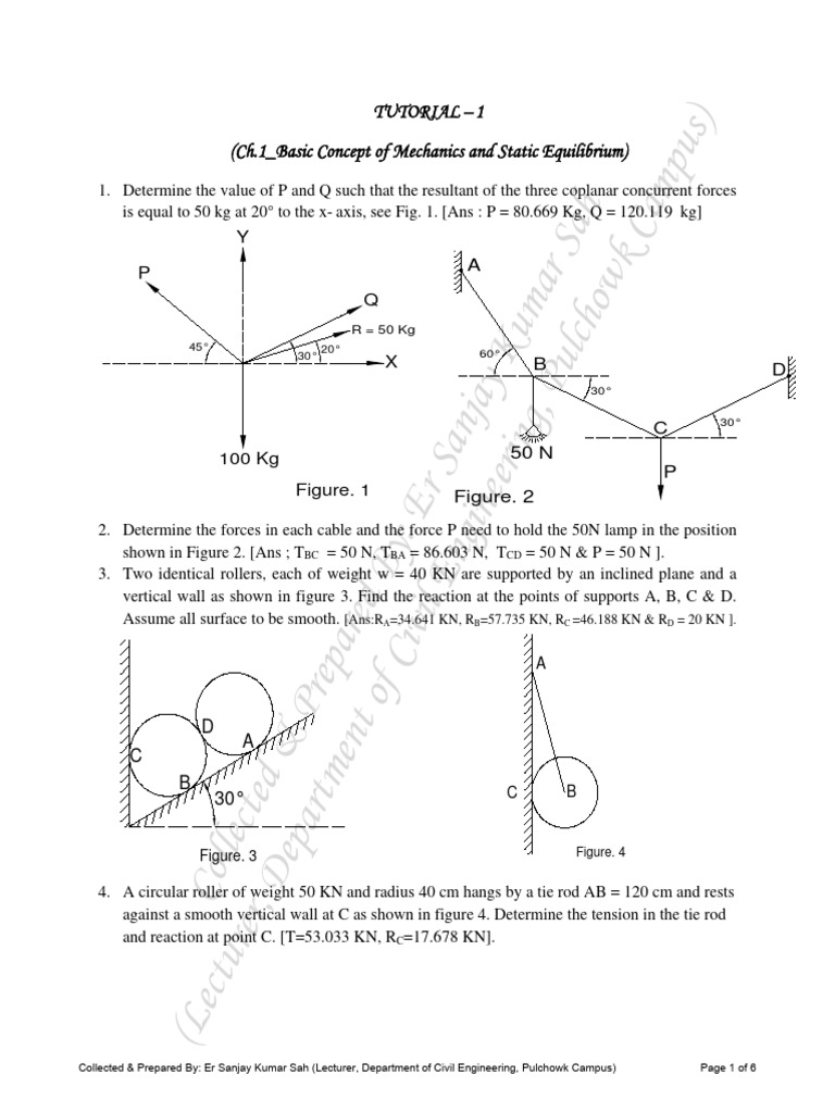 Mechanics and Equilibrium Tutorial | PDF | Tension (Physics ...