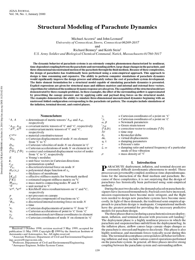 Structural Modeling of Parachute Dynamics | Download Free PDF | Tensor | Euclidean Vector