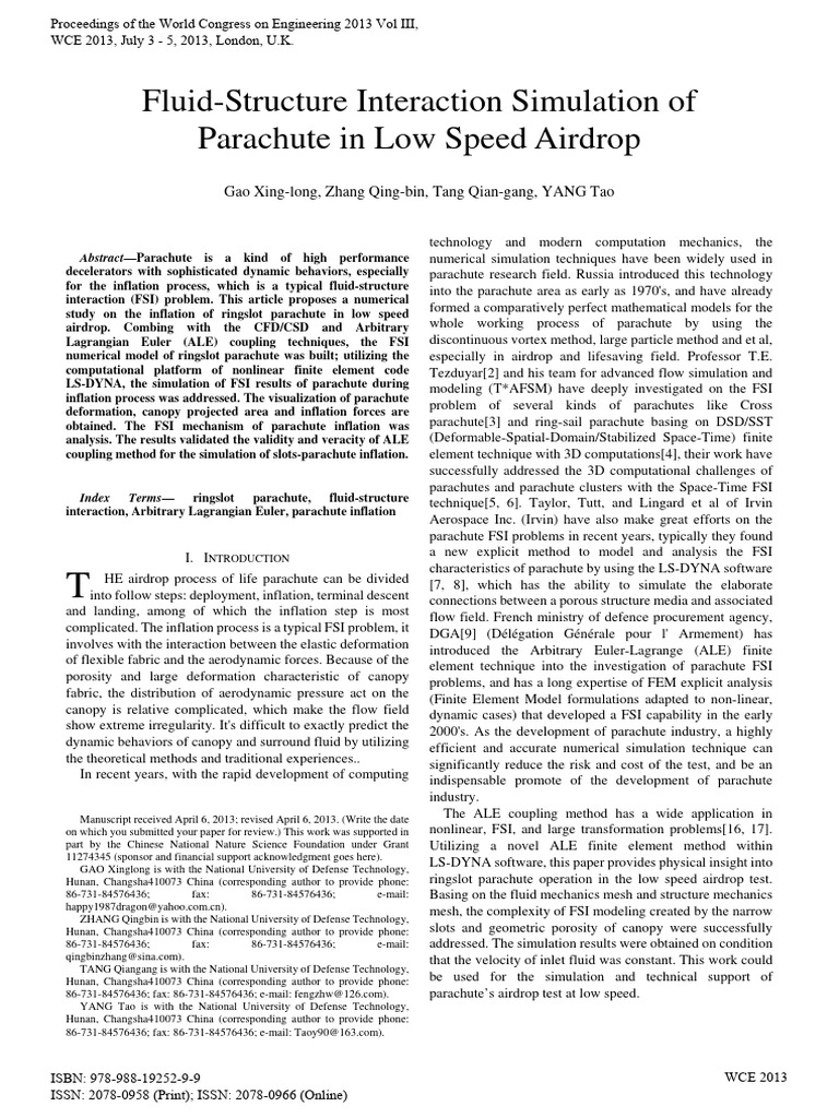 Fluid-Structure Interaction Simulation of Parchute Inflation | PDF | Parachute | Finite Element ...