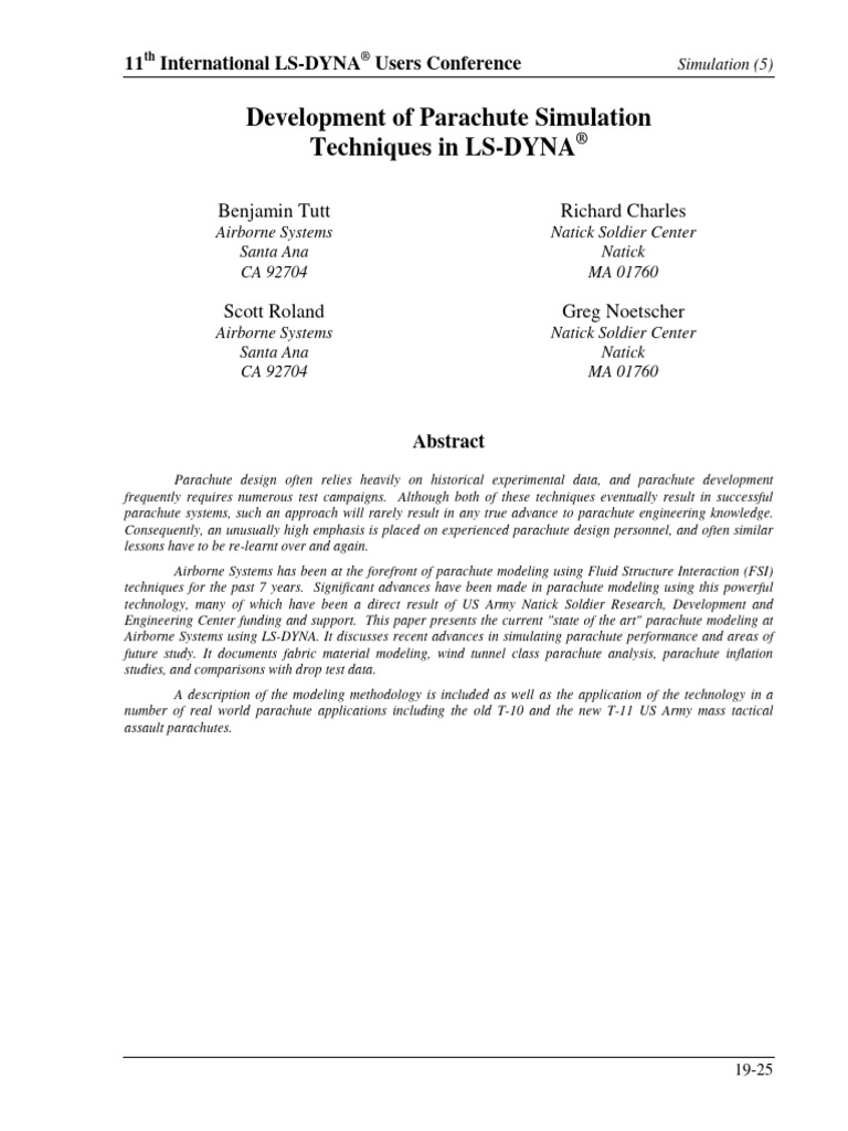 03 Development Of Parachute Simulation In Ls Dyna Download Free Pdf Parachute