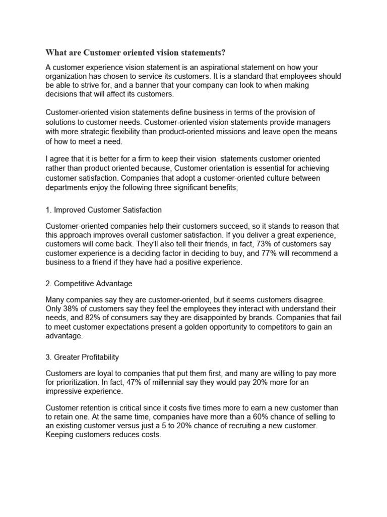 Understanding Customer-Oriented Vision Statements | PDF | Scenario ...