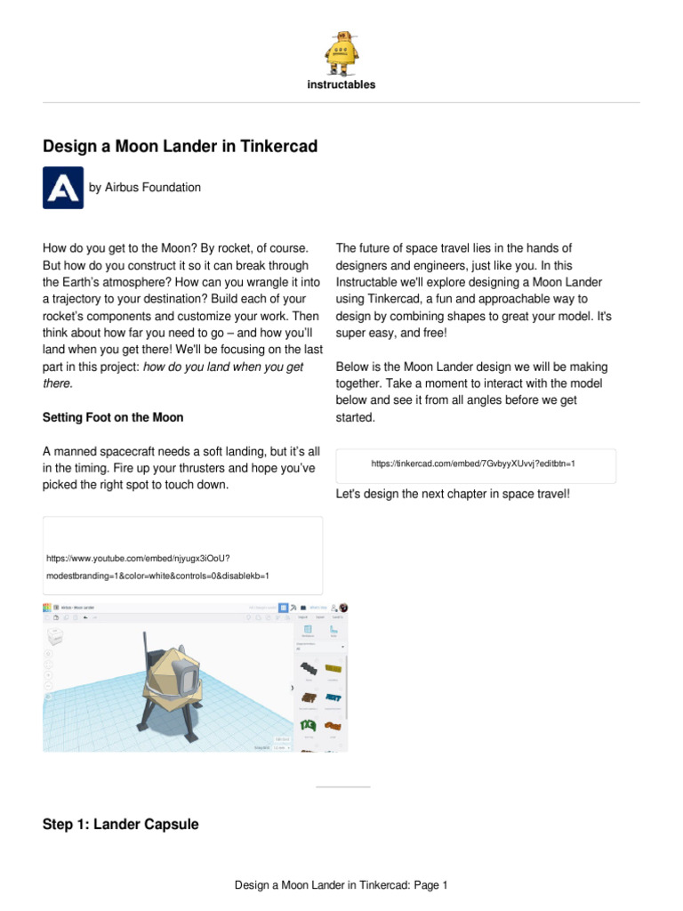 Design A Moon Lander in Tinkercad | PDF | Space Exploration | Rocket