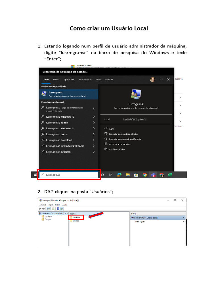 Como Criar Um Usu Rio Local | PDF