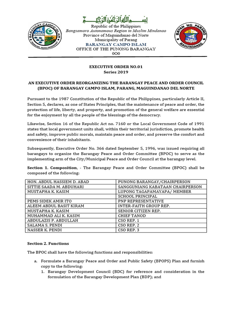 EO 01 2019 Bpoc Composition | PDF | Political Science | Government