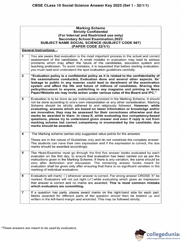 CBSE CLass 10 Social Science Answer Key 2023 Set 1 32 1 1 | PDF