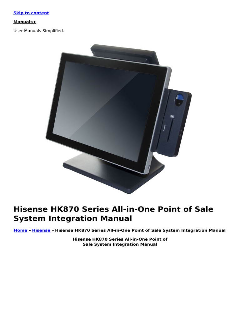 Hisense hk870 Series All in One Point of Sale System Integration Manual ...