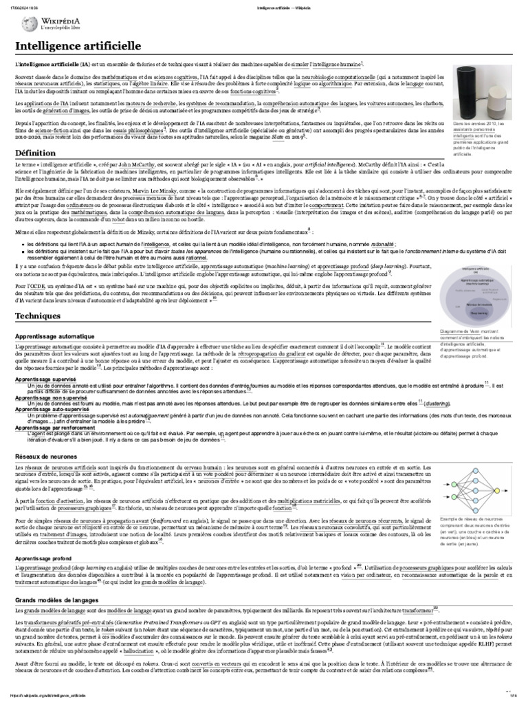 Intelligence Artificielle - Wikipédia | PDF