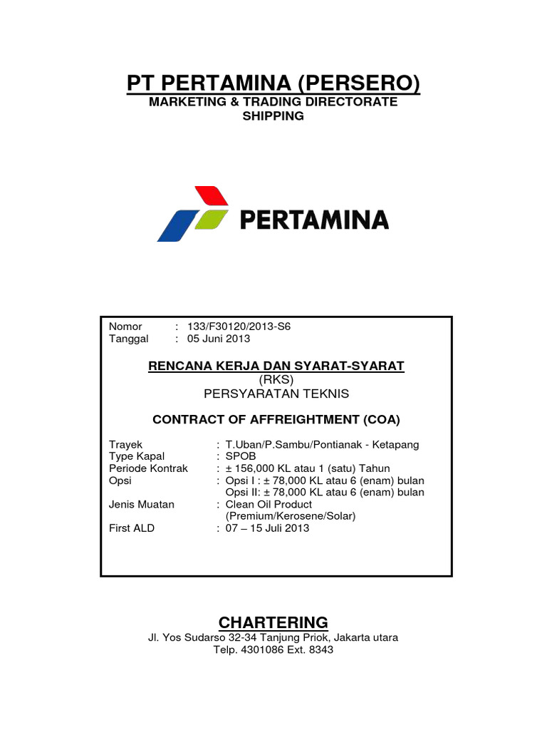 No 133 RKS Umum Administrasi Dan Teknis COA Tanjung Uban P Sambu Pontianak Ketapang | PDF ...