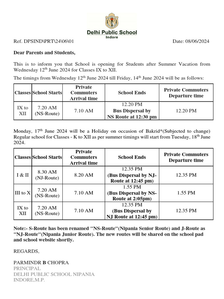 School Reopening Notice for 2024 | PDF