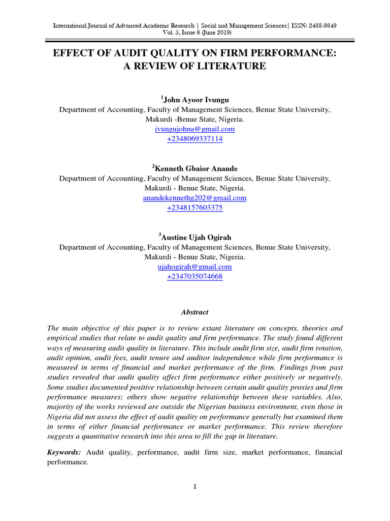 Effect of Audit Quality On Firm Performa | PDF | Audit | Financial ...