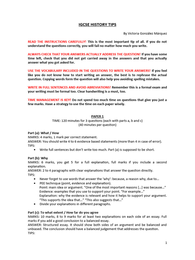 Edexcel Igcse History Paper 1 Sample Answers Teaching