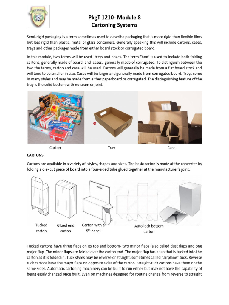 PKGT 1201 - Module 8 - Cartoning Systems | PDF | Adhesive
