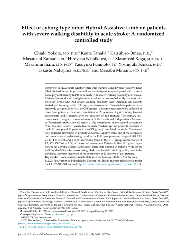Effect of cyborg-type robot Hybrid Assistive Limb on patients | PDF ...