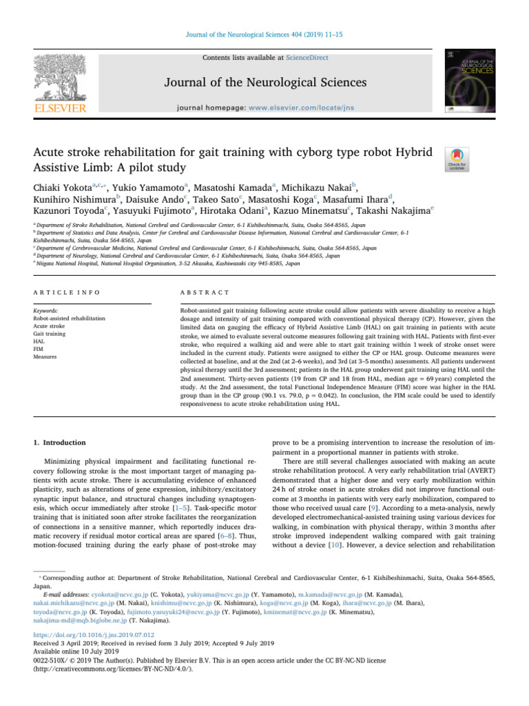 Acute Stroke Rehabilitation For Gait Training With Cyborg Type | PDF ...