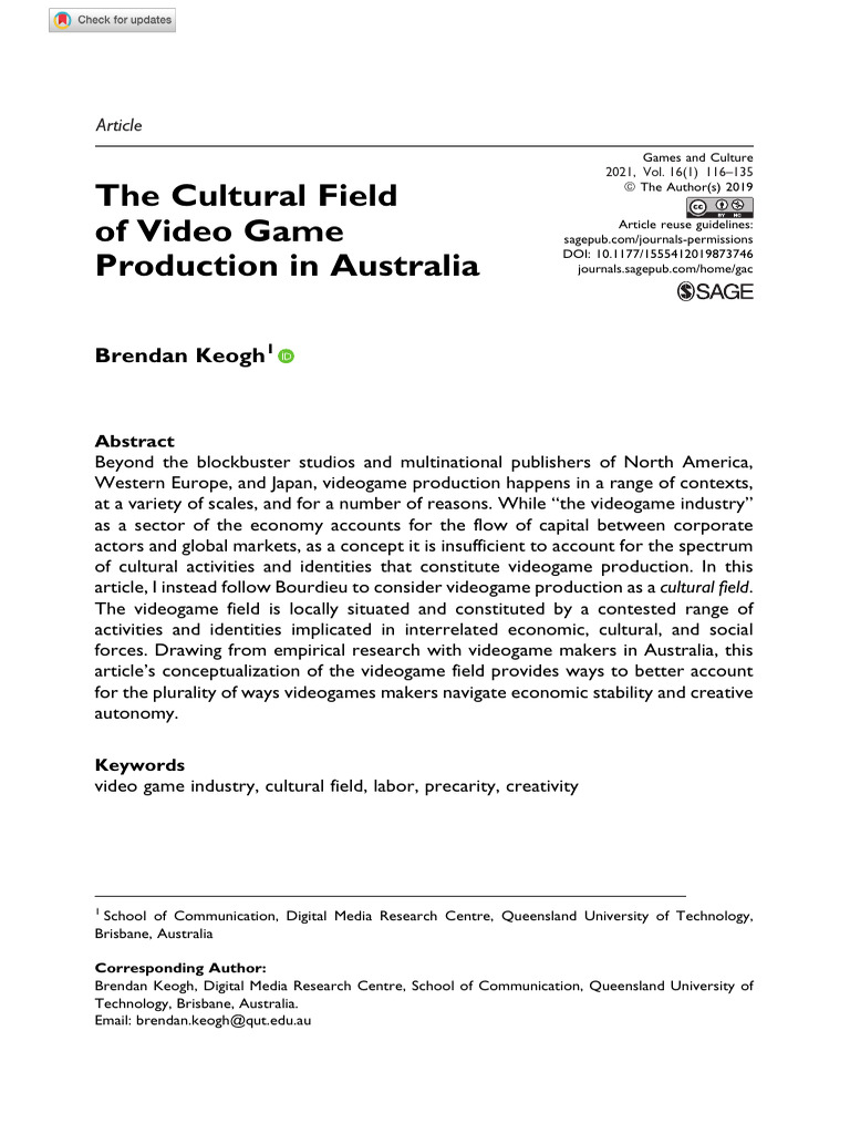 Australian Video Game Production Field | PDF | Video Games | Economies