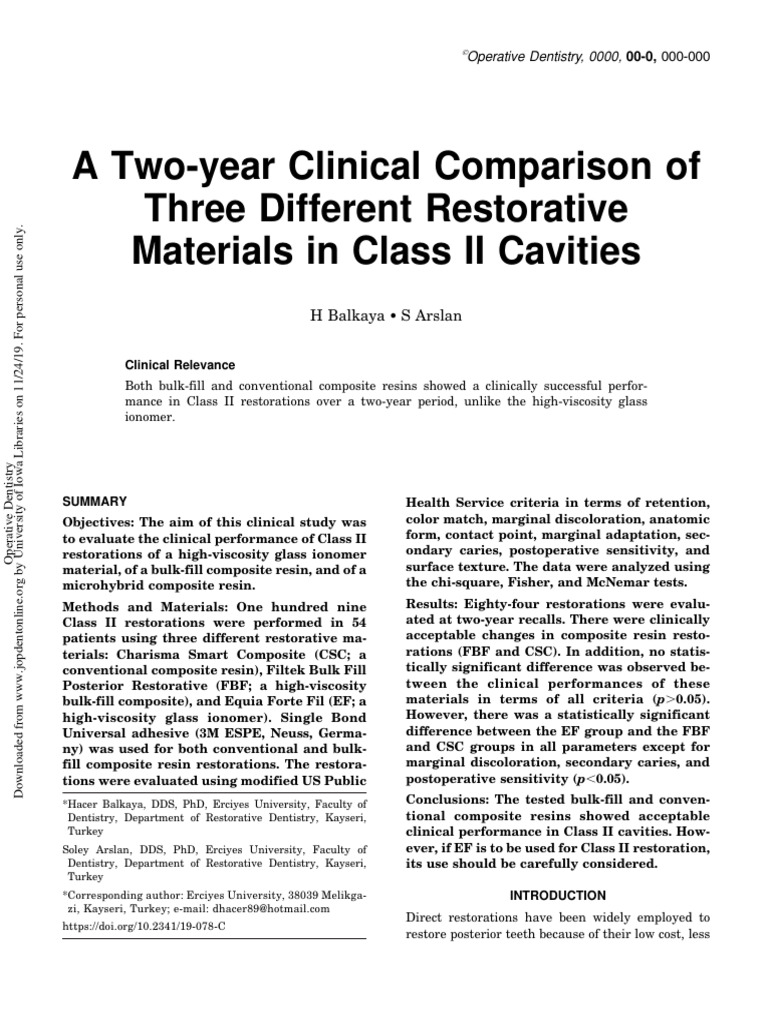 A Two Year Clinical Comparison Of Three Different Restorative Materials Pdf Dental Composite