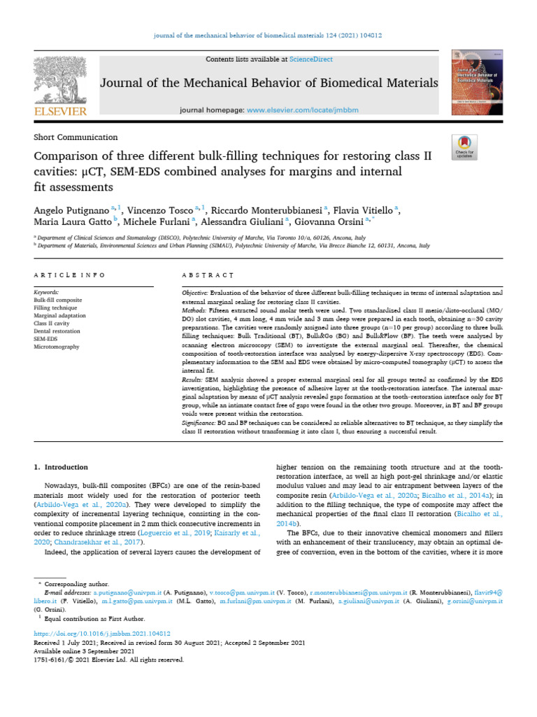 Comparison of Three Different Bulk Filling Techniques For Restoring ...