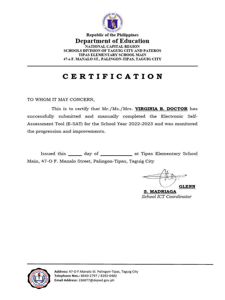 Certification: Department of Education | PDF