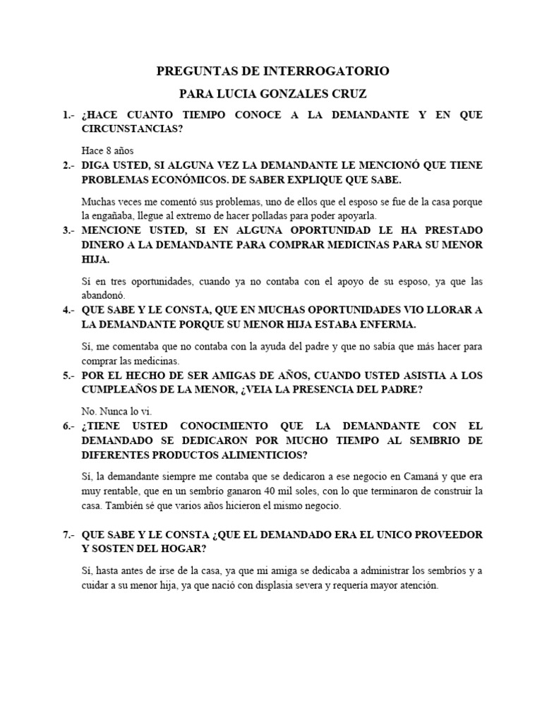 Pliego Interrogatorio Testigos Audicencia Sra. Isabel 2024 | PDF