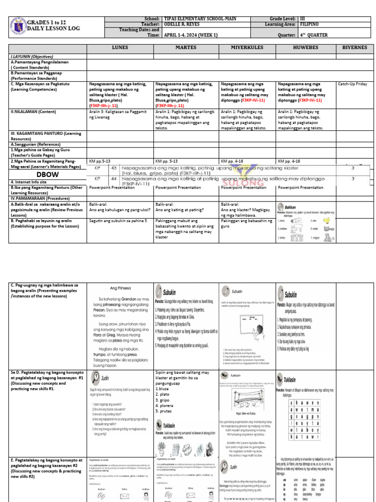 DLL - Filipino 3 - Q4 - W1 | PDF