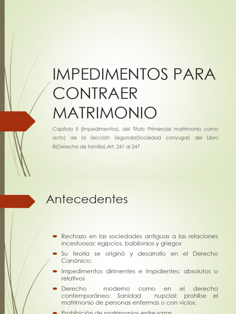 Impedimentos para Contraer Matrimonio | PDF | Anulación | Parentesco
