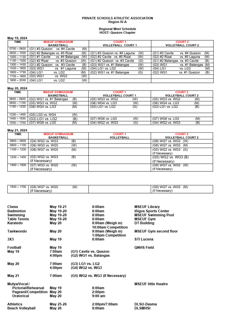 PRISAA Regional Sched 2024 | PDF