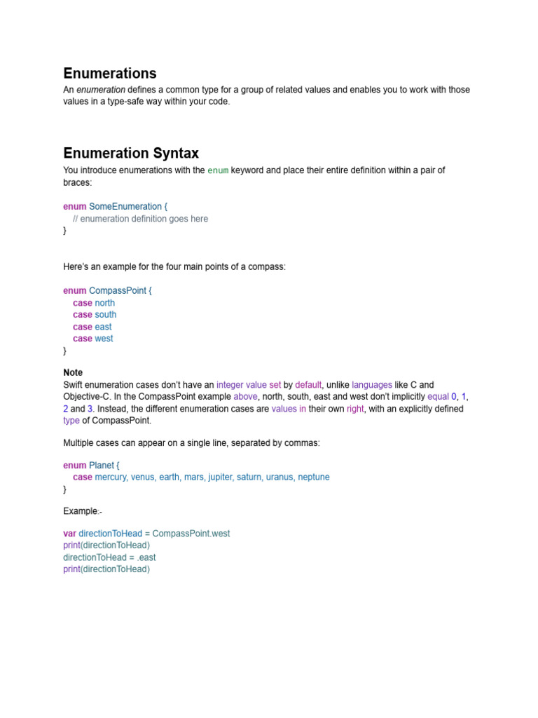 Enumeration S | PDF | Swift (Programming Language) | Computer Science