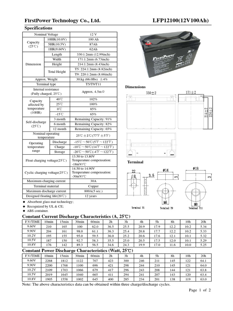 BATERIA LFP12100 | PDF | Metrology | Materials Science