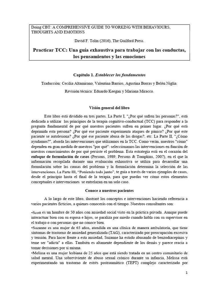 David F. Tolin PHD - Doing CBT - Traducción Cap. 1 Al 5 | PDF | Terapia ...