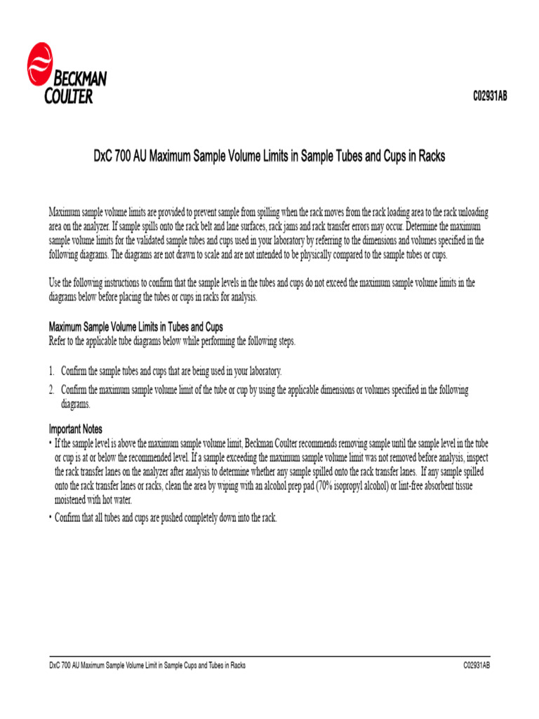 DxC 700 AU Sample Volume Limits Guide | PDF