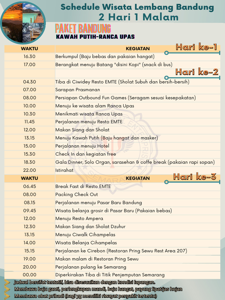 Rundown Wisata Kawah Putih Saya | PDF