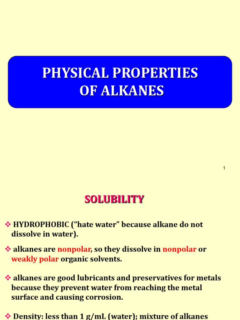 Physical Properties of Alkanes Explained | PDF | Alkane | Chemical Bond