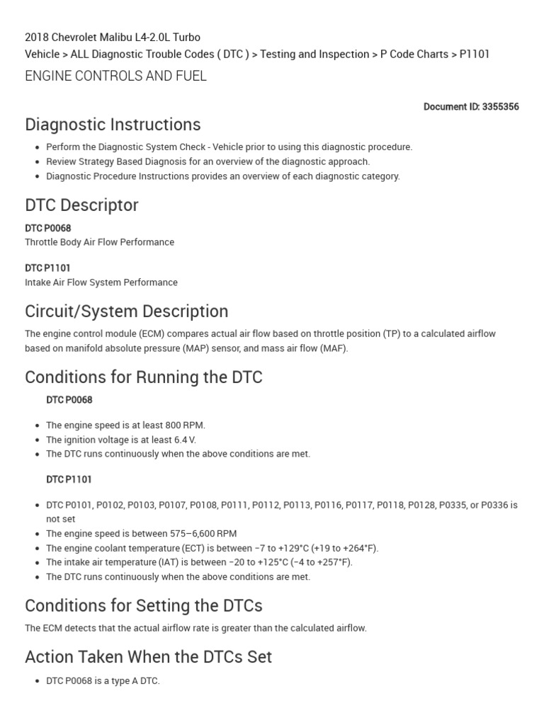 DTC P1101 and P0068 Diagnosis Guide | PDF | Internal Combustion Engine ...