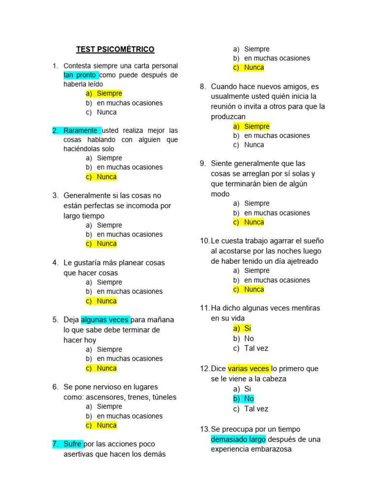 Test Psicométrico #7-1 | PDF | Sicología