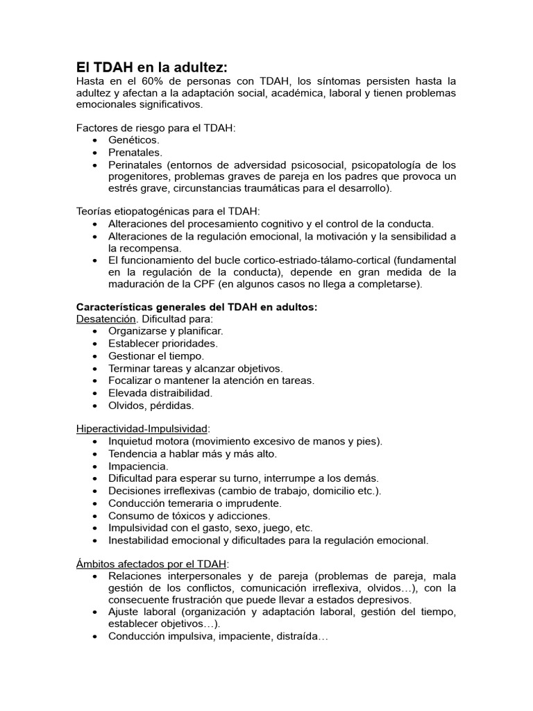 TDAH en adultos | PDF | Desorden hiperactivo y deficit de atencion | Las emociones