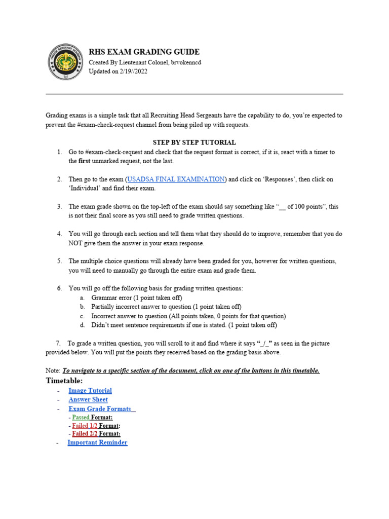 USADSA Grading Guide | Download Free PDF | Question | Sergeant