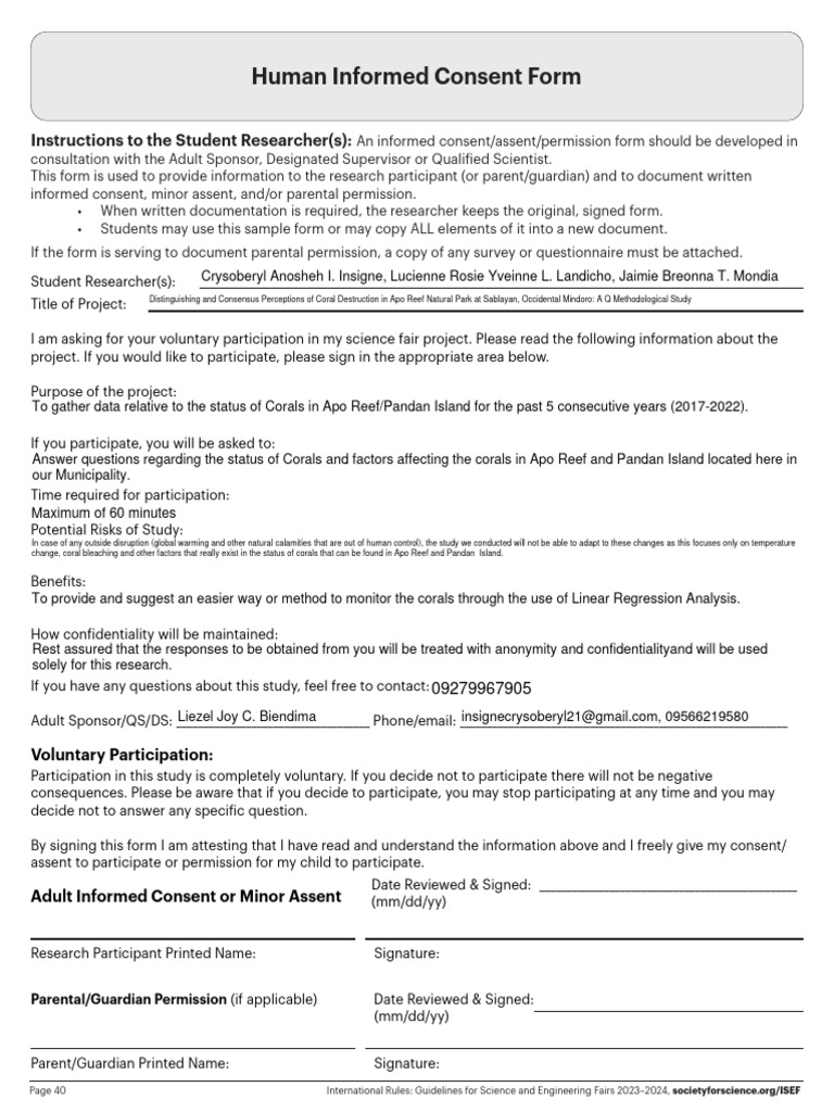 4 Sample Informed Consent | PDF | Informed Consent | Coral