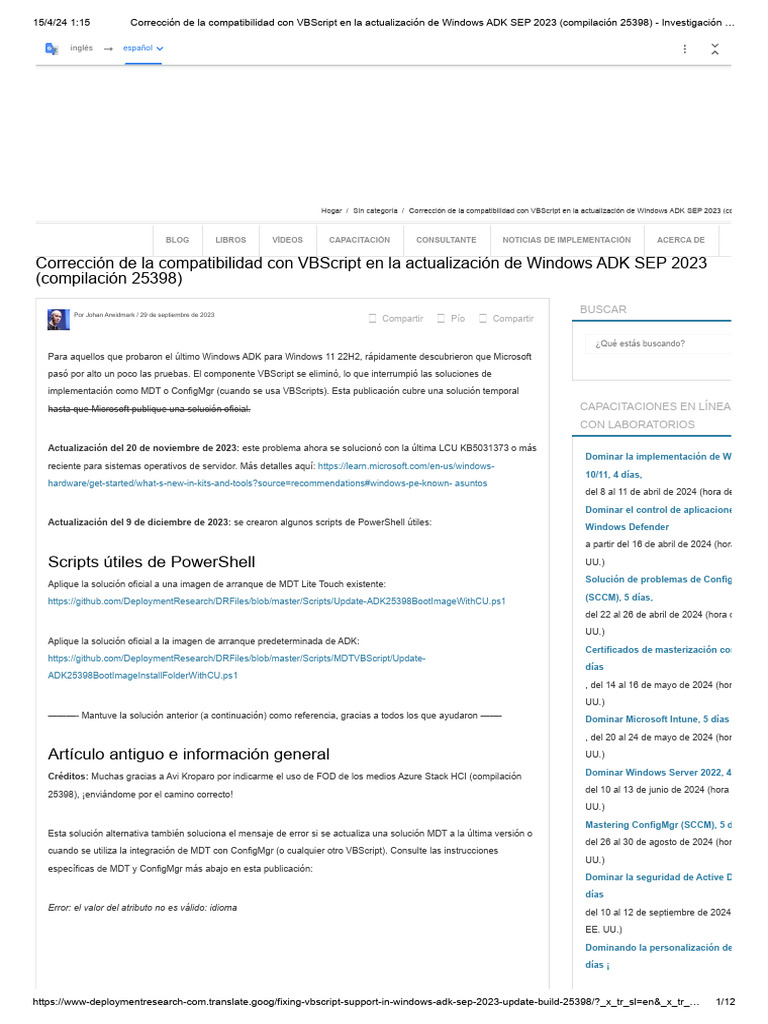 Corrección de La Compatibilidad Con VBScript en La Actualización de Windows ADK SEP 2023 ...
