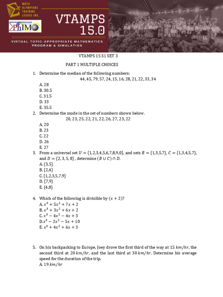 Vtamps 15 S1 Set 3 Corrected Solman | PDF | Mathematical Analysis | Number Theory