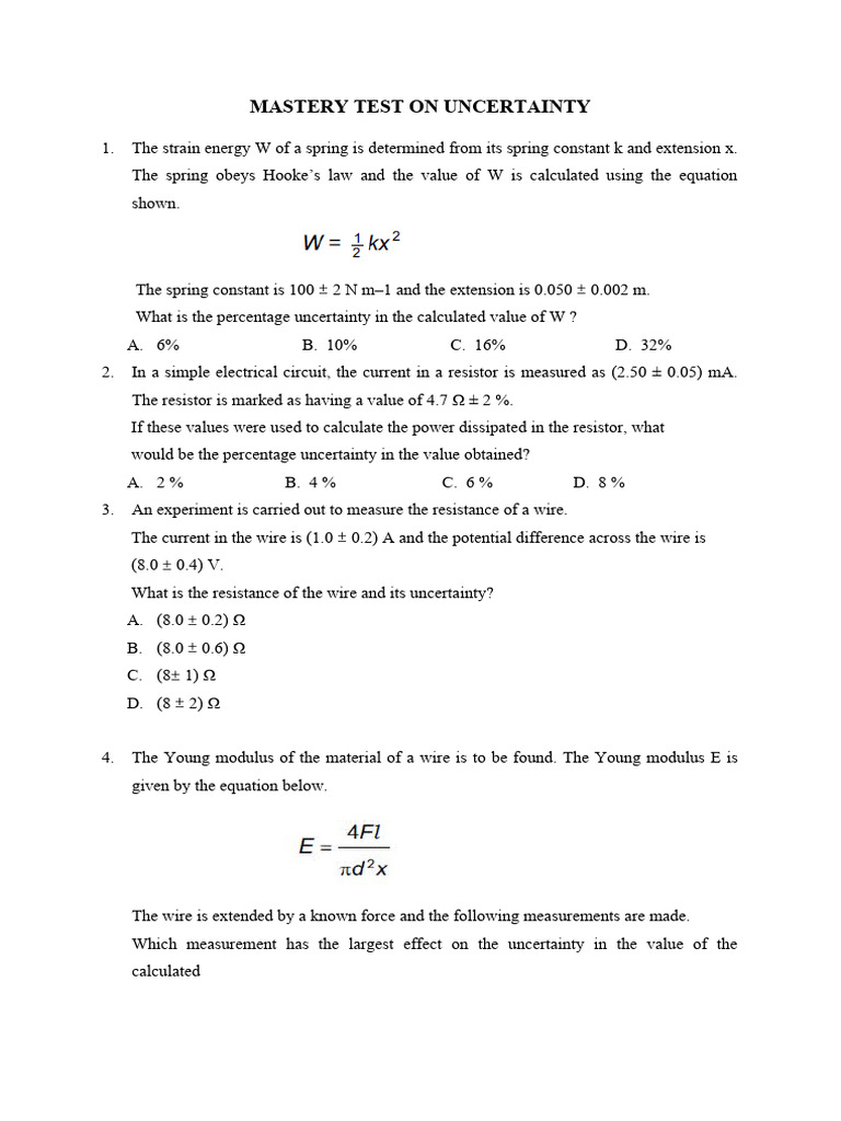 Mastery Test On Uncertainty | PDF | Resistor | Significant Figures
