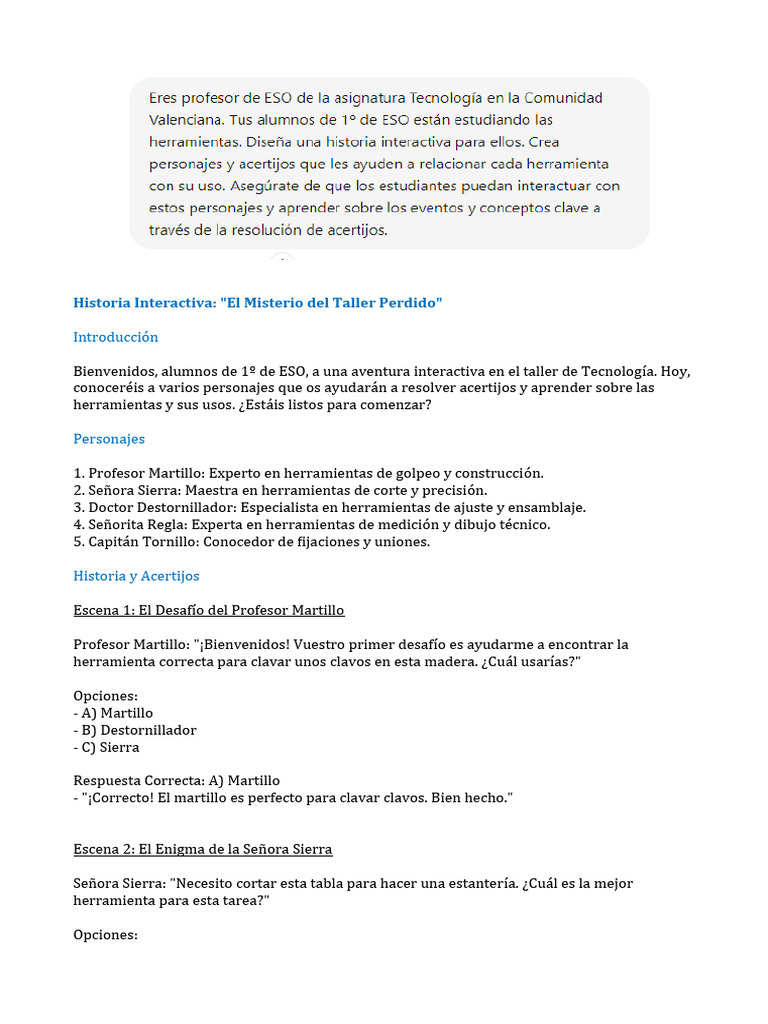 Historia Interactiva Herramientas | PDF | Tornillo