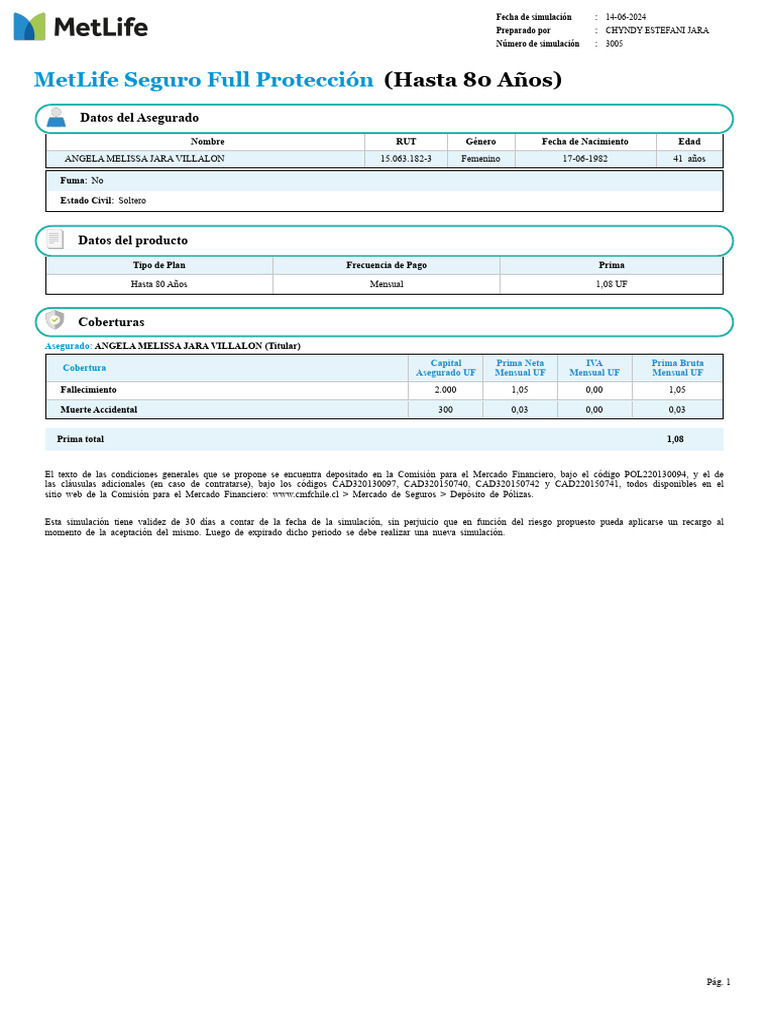 MetLife Full Proteccin | PDF | Póliza de seguros | Servicios financieros