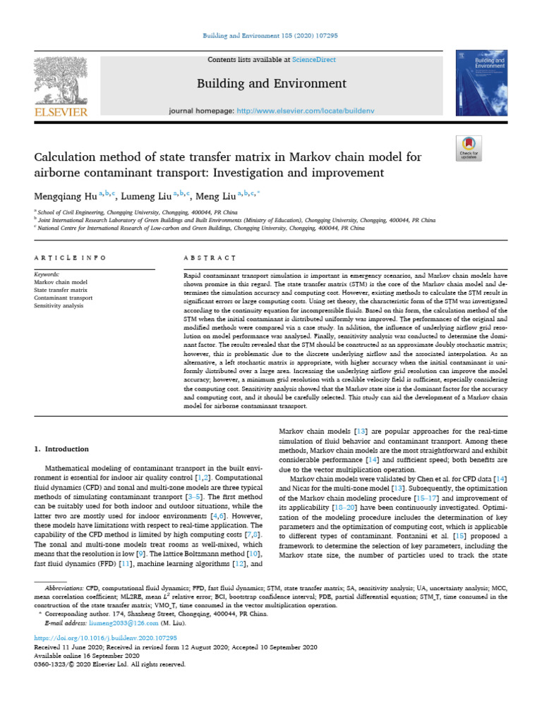 Alculation Method of State Transfer Matrix in Markov Chain Model For Airborne Contaminant ...
