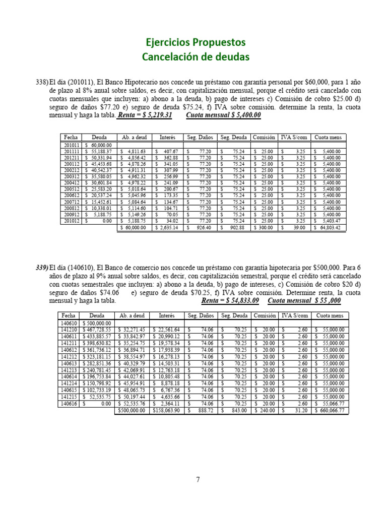 cancel+de+deudas+parte+2+Ejercicios+propuestos | Descargar gratis PDF | Interés | Finanzas y ...