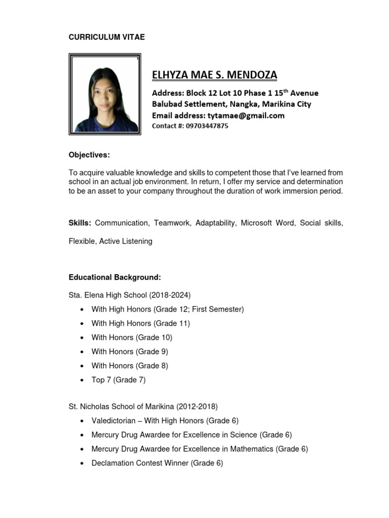 Format For Curriculum Vitae | PDF | Curriculum