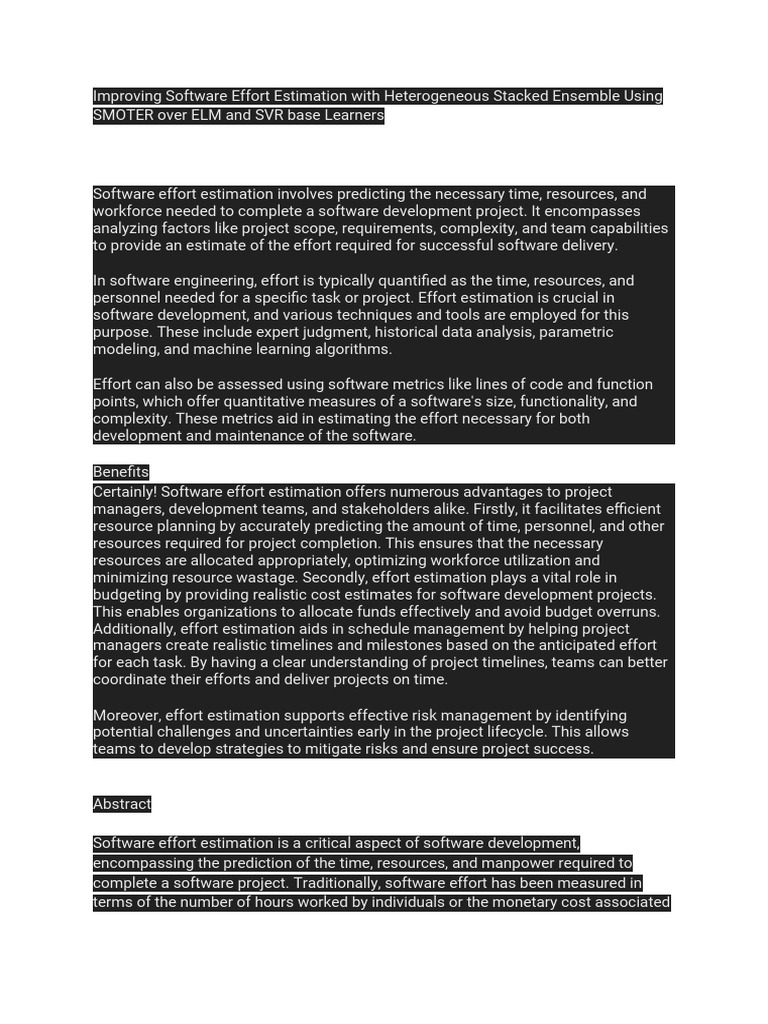 Improving Software Effort Estimation With Heterogeneous Stacked Ensemble Using Smoter Over Elm